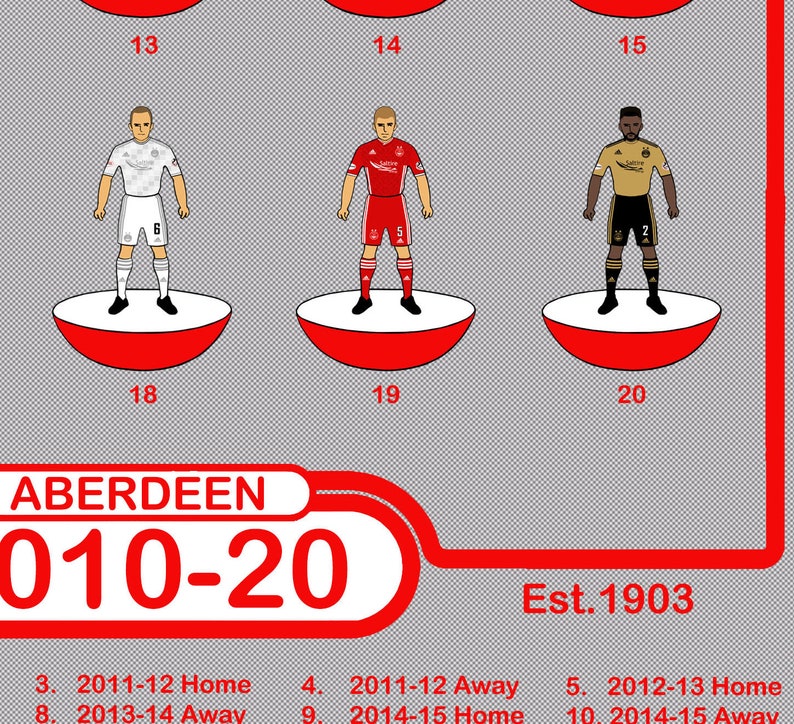 Aberdeen Football Club Retro Style Illustrated Kit History - Etsy