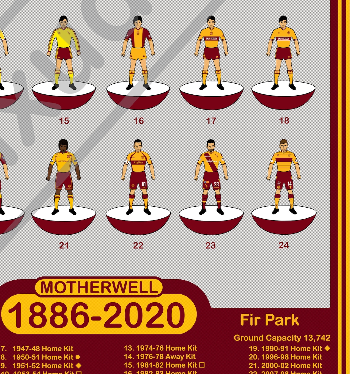 Motherwell Football Team Retro Style Illustrated Kit History | Etsy