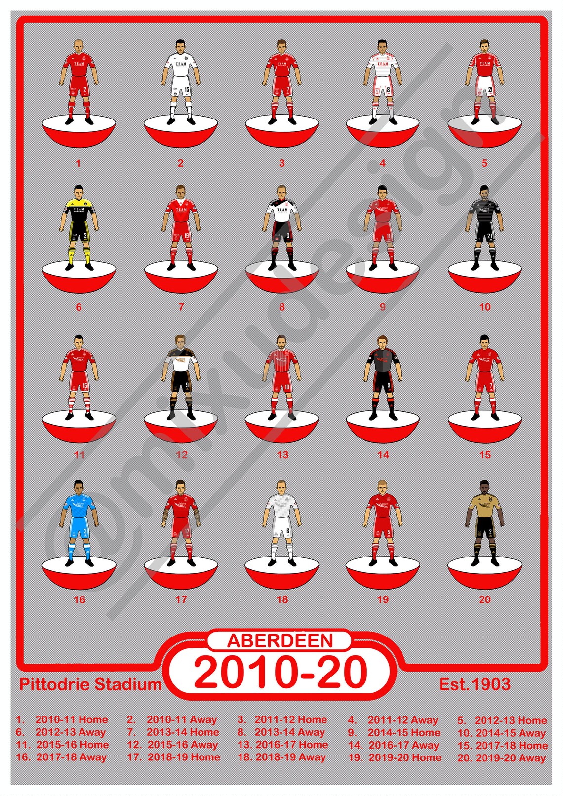 Aberdeen Football Club Retro Style Illustrated Kit History - Etsy