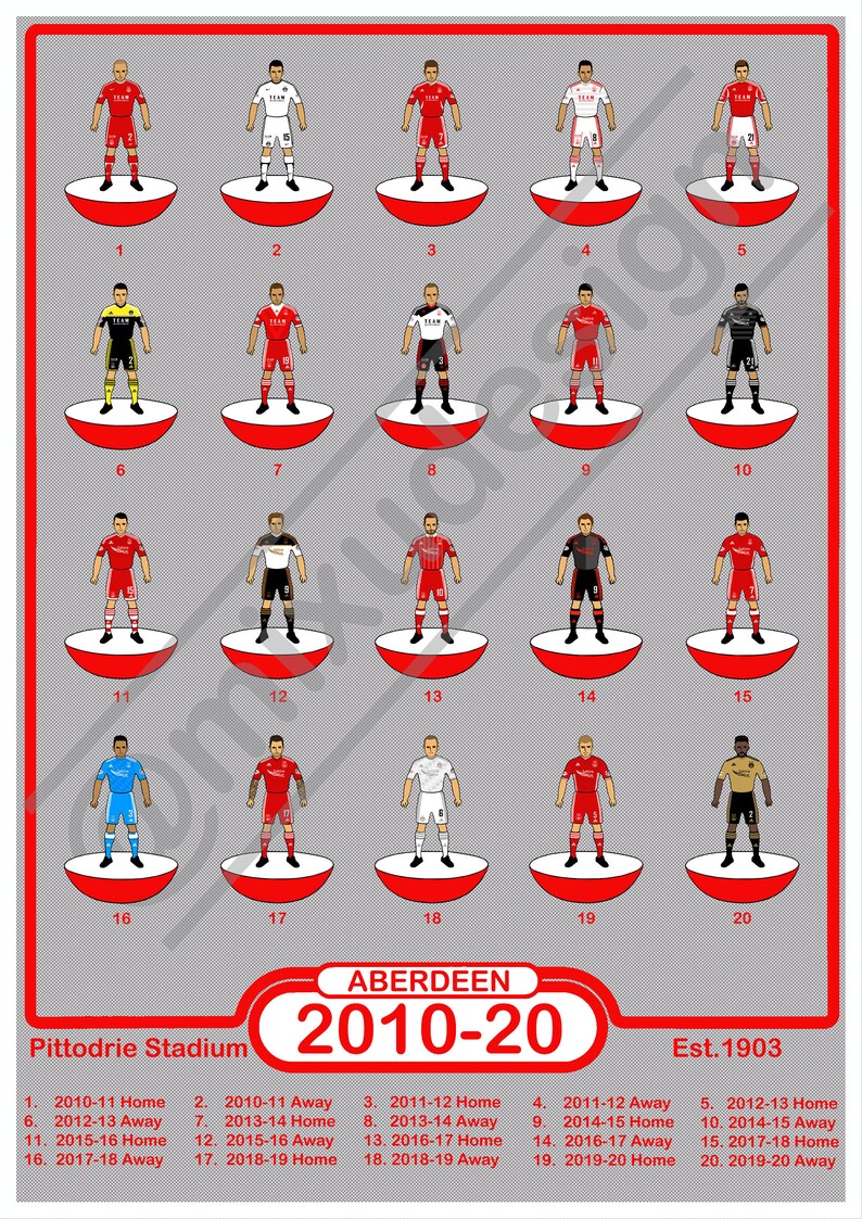 Aberdeen Football Club Retro Style Illustrated Kit History - Etsy