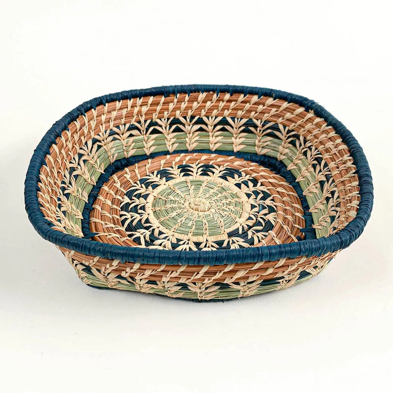 Micaela Basket With Handwoven Mint and Pine Green Detail - Etsy