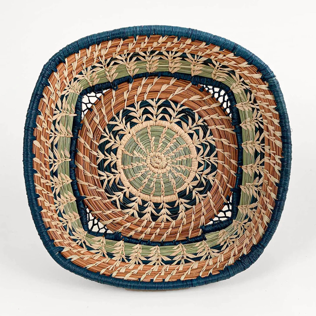 Micaela Basket With Handwoven Mint and Pine Green Detail - Etsy