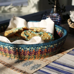 Rosenda Detailed Stitching Basket With Handwoven Navy Blue, Green and ...