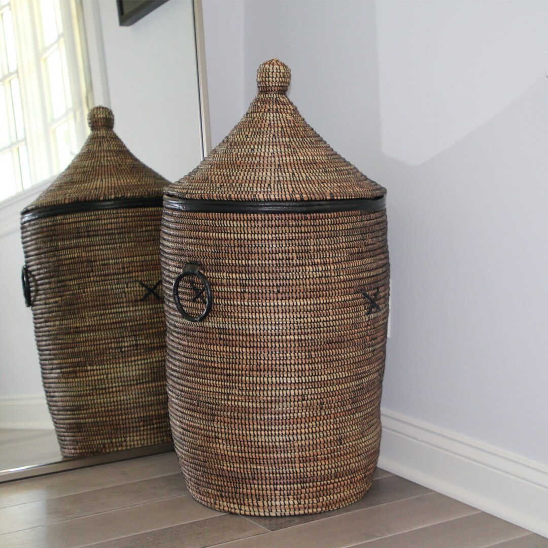 Large Black and Brown Hamper / Blanket Storage Basket With Lid and ...