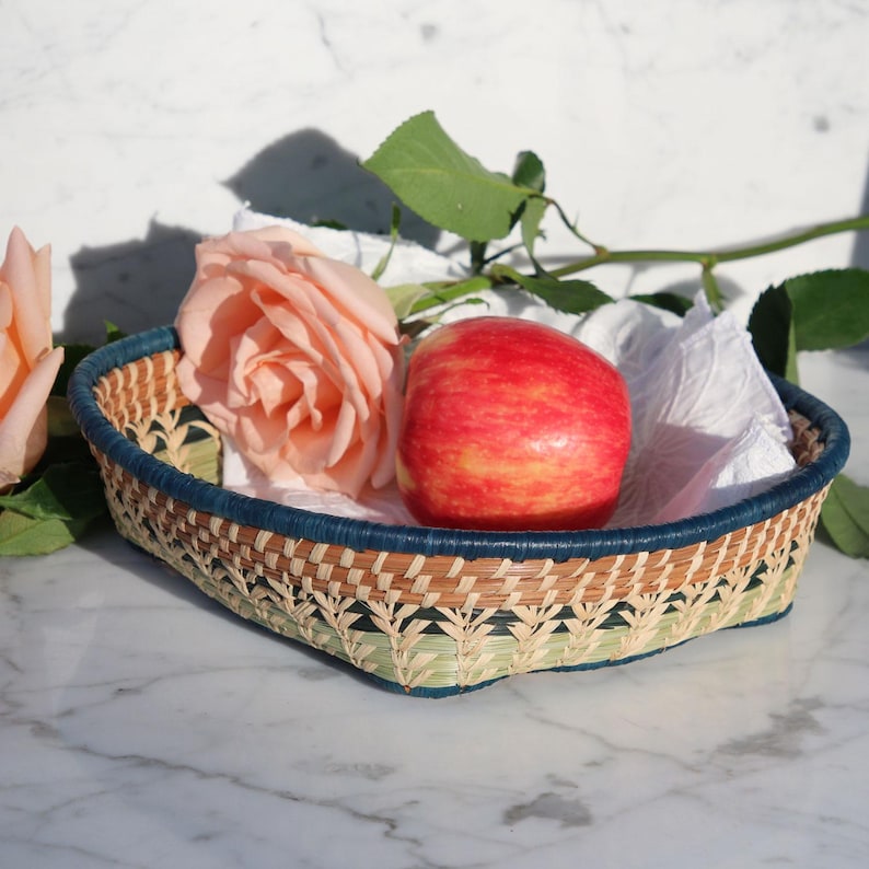 Micaela Basket With Handwoven Mint and Pine Green Detail - Etsy