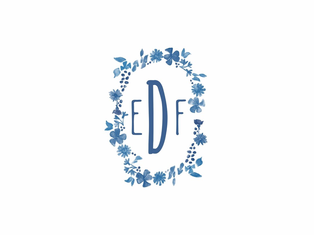 Editable Blue Wedding Crest Logo, Watercolor Floral Wedding Logo ...