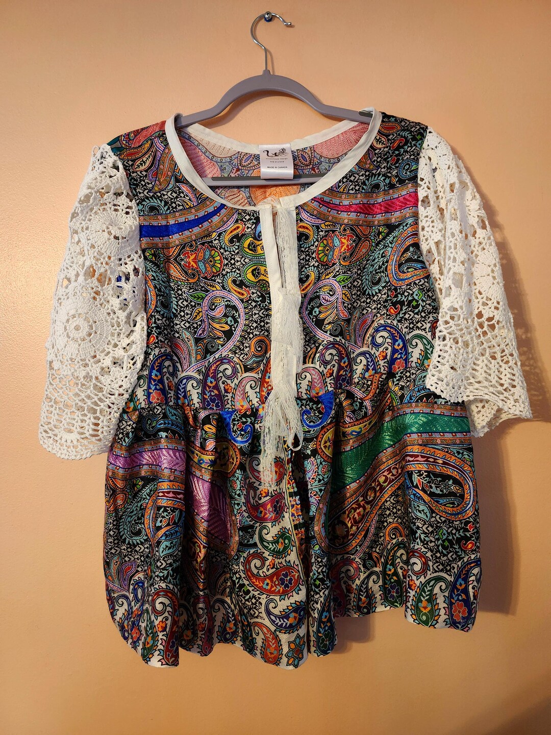 Upcycled Blouse Made From Thrifted Silk Fabric and a Thrifted Crochet ...