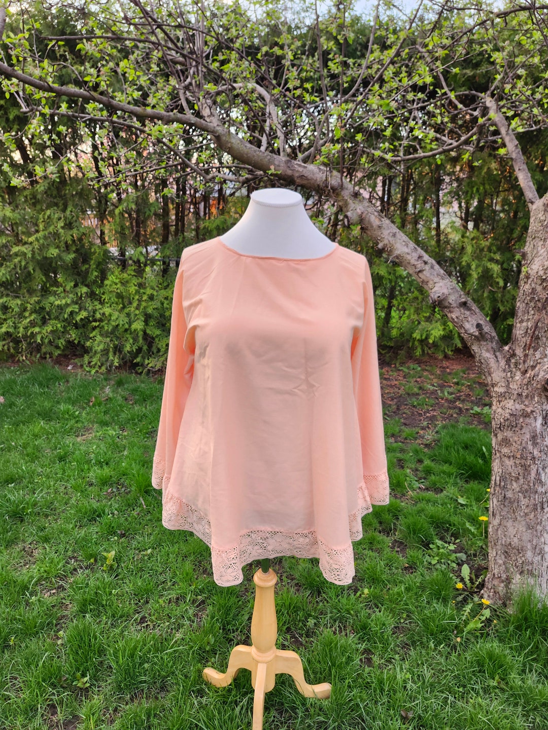 Upcycled Repurposed Lace Trim Peach Tablecloth Blouse. 2X. - Etsy