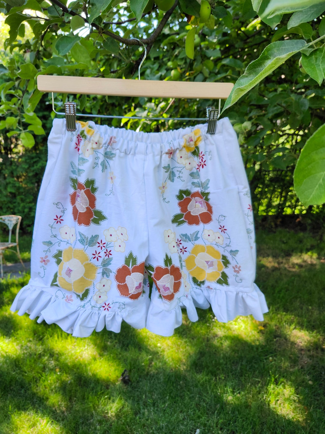 Upcycled Repurposed Tablecloth Ruffle Shorts. Size Extra Small. Gift ...