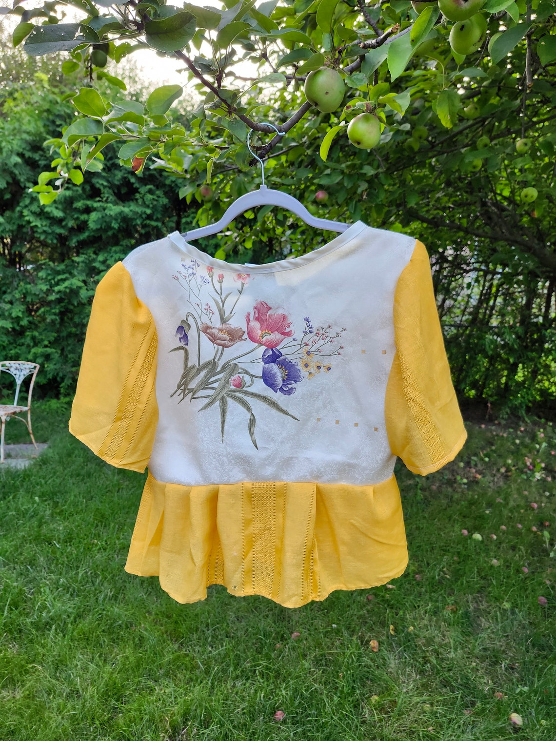 Upcycled Tie up Peplum Blouse Made From Repurposed Tablecloths. Size ...