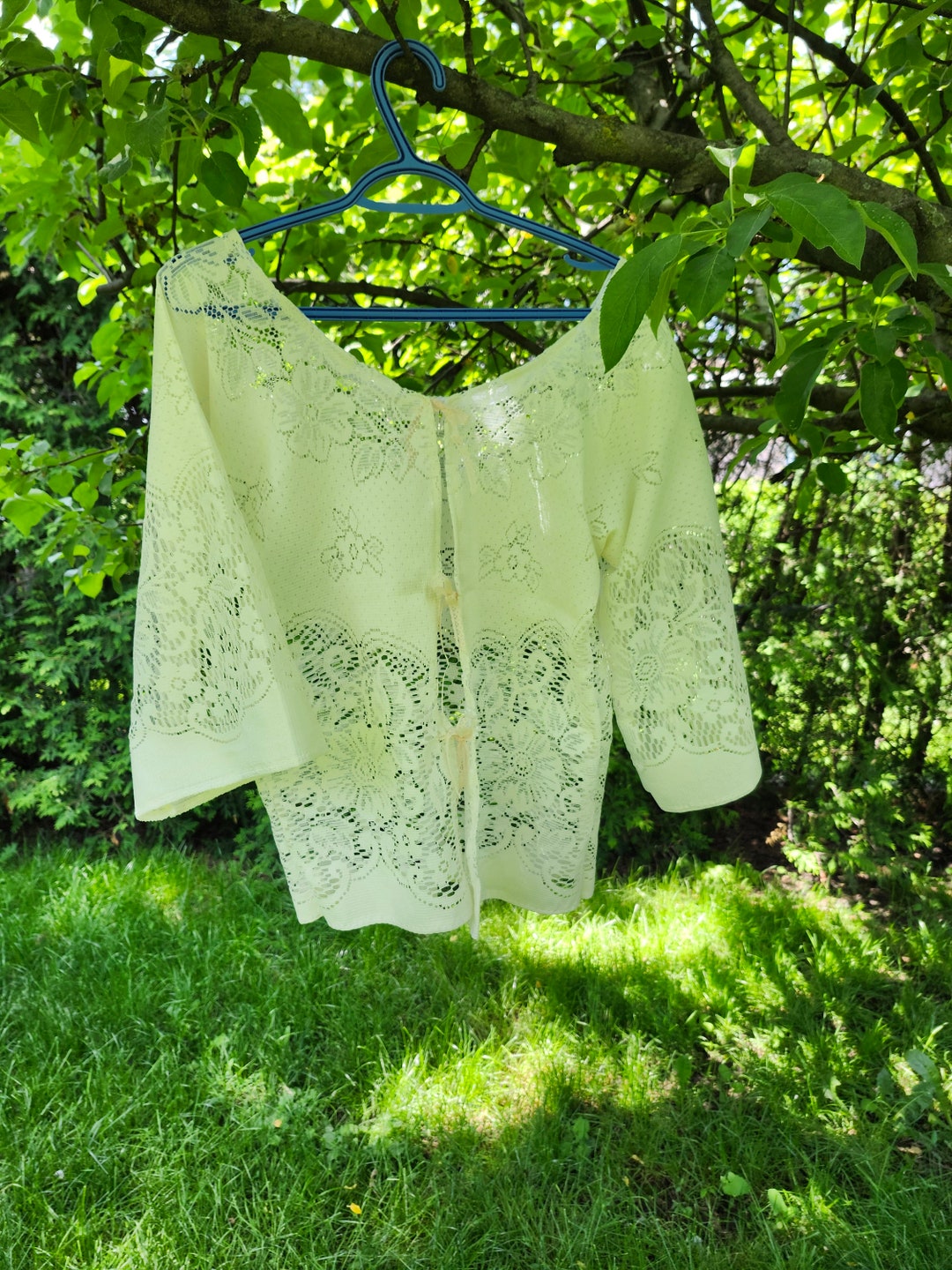 Upcycled Repurposed Lace Tablecloth Blouse With Pink Lace Tie up Front ...