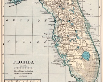 Vintage florida map | Etsy