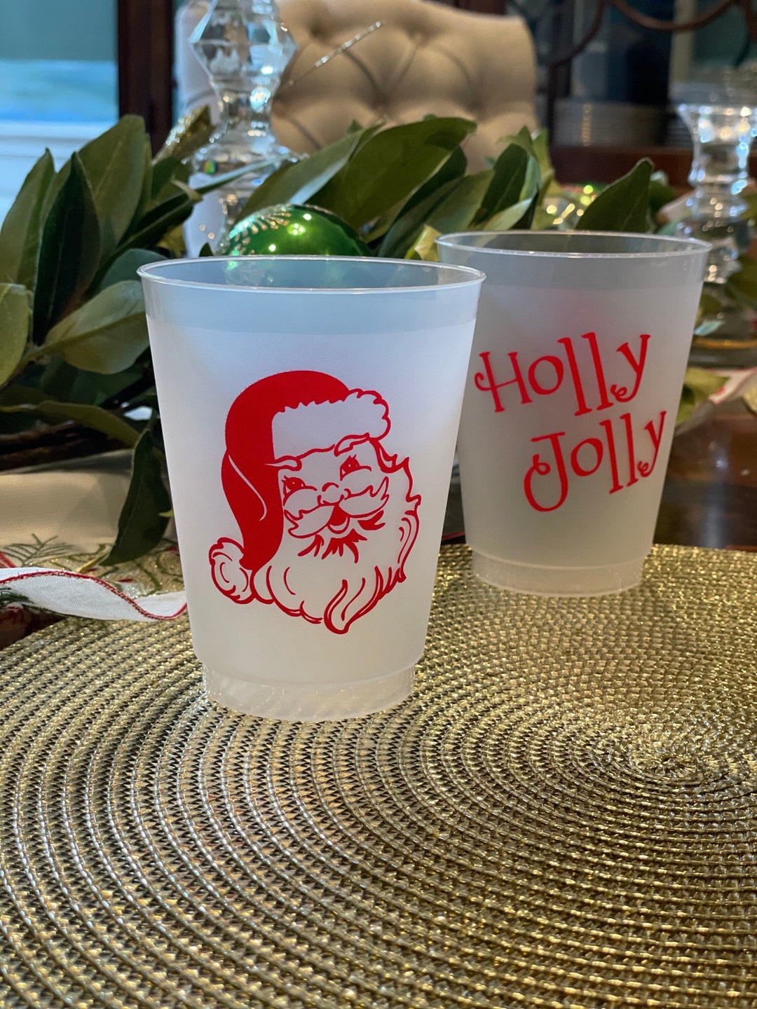 READY TO SHIP! Santa Themed Party Cups. Frosted Disposable Plastic ...