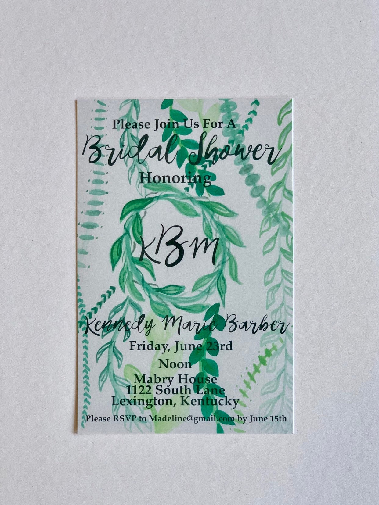 Printed Watercolor Green Leaf Invitation. Botanical Themed Engagement ...