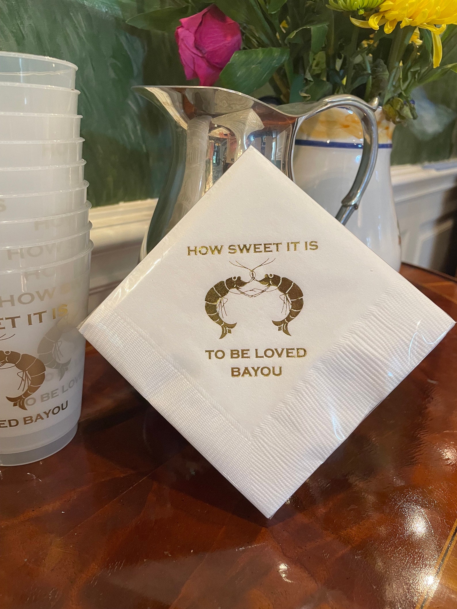 IN STOCK! Gold & White Shrimp Theme Cocktail Napkins. How Sweet It is ...