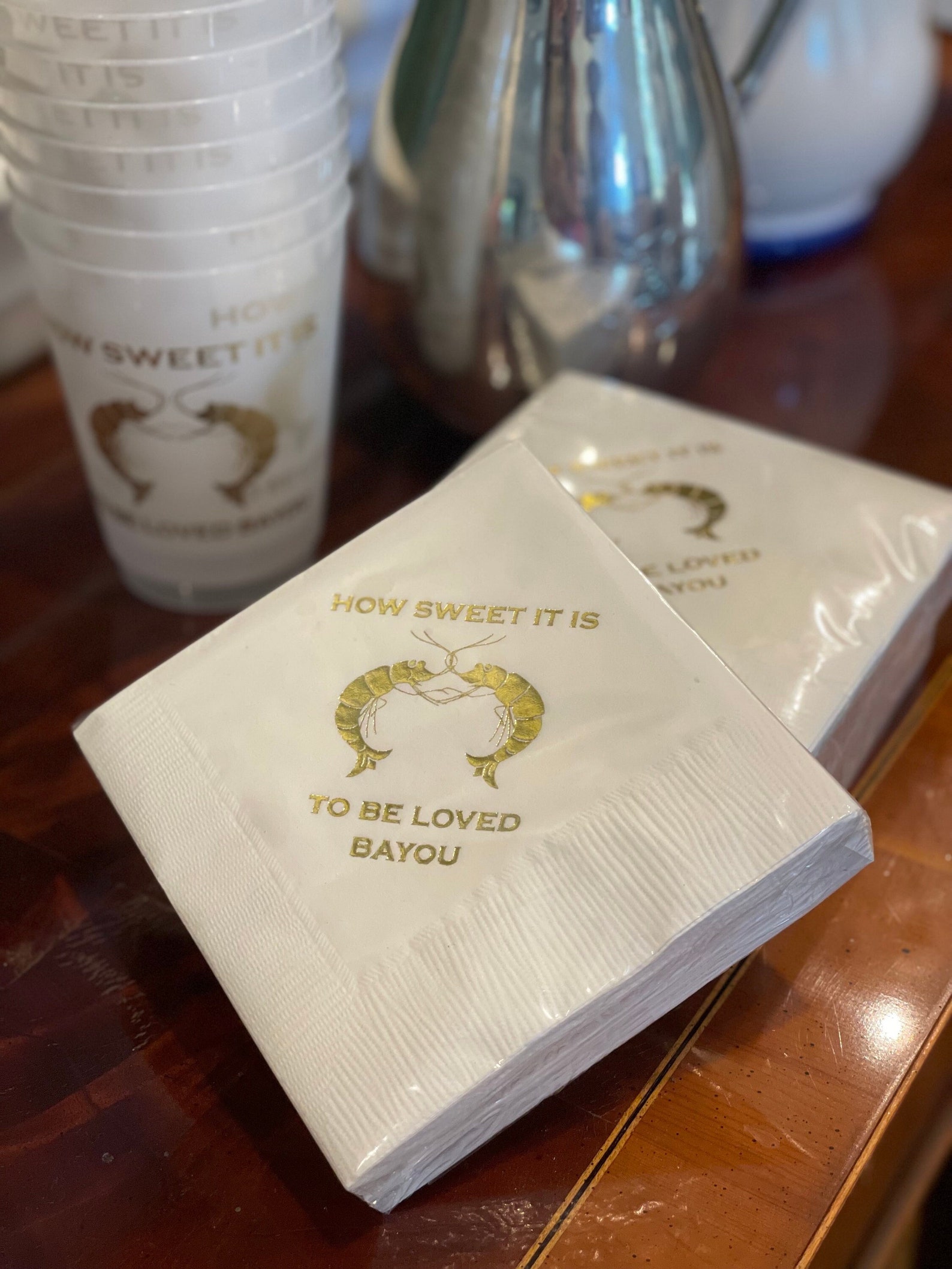 IN STOCK! Gold & White Shrimp Theme Cocktail Napkins. How Sweet It is ...