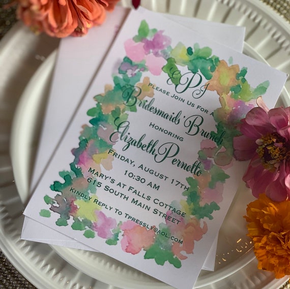 Printed Floral Border Watercolor Invitations. Pastel Colored - Etsy