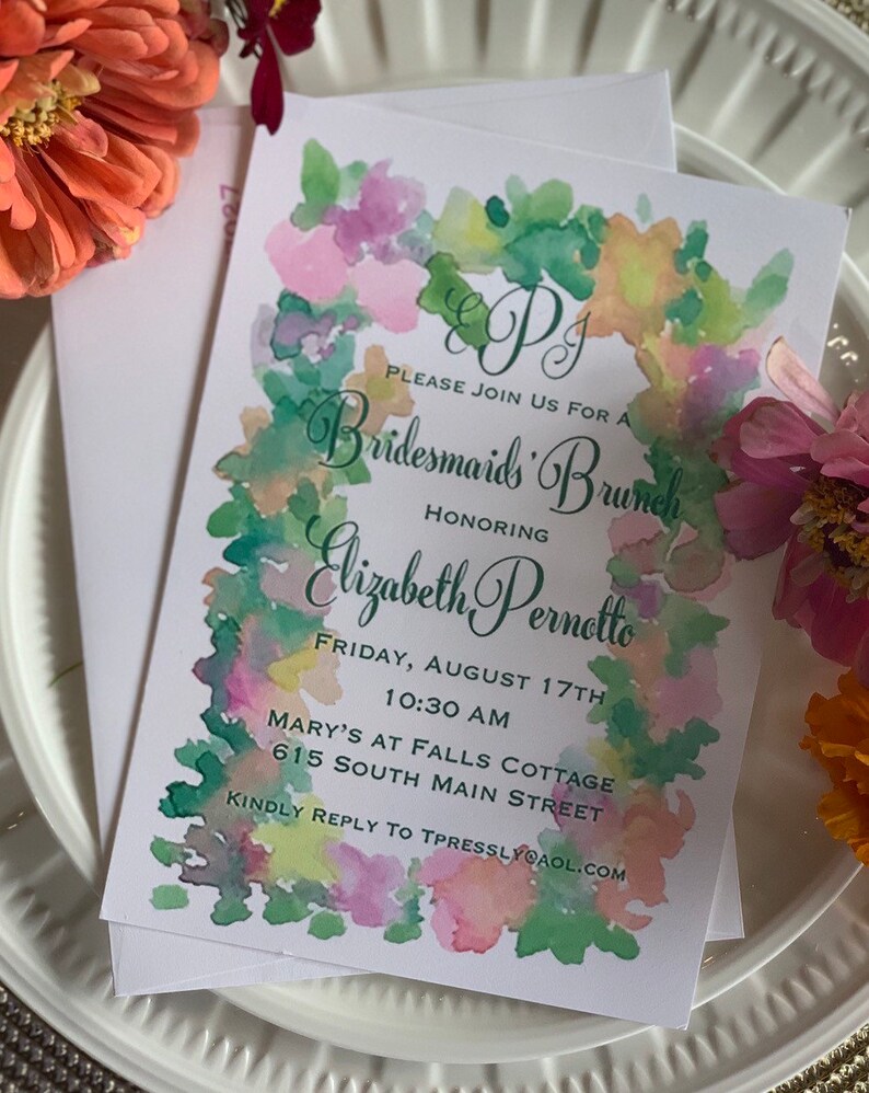 Printed Floral Border Watercolor Invitations. Pastel Colored - Etsy