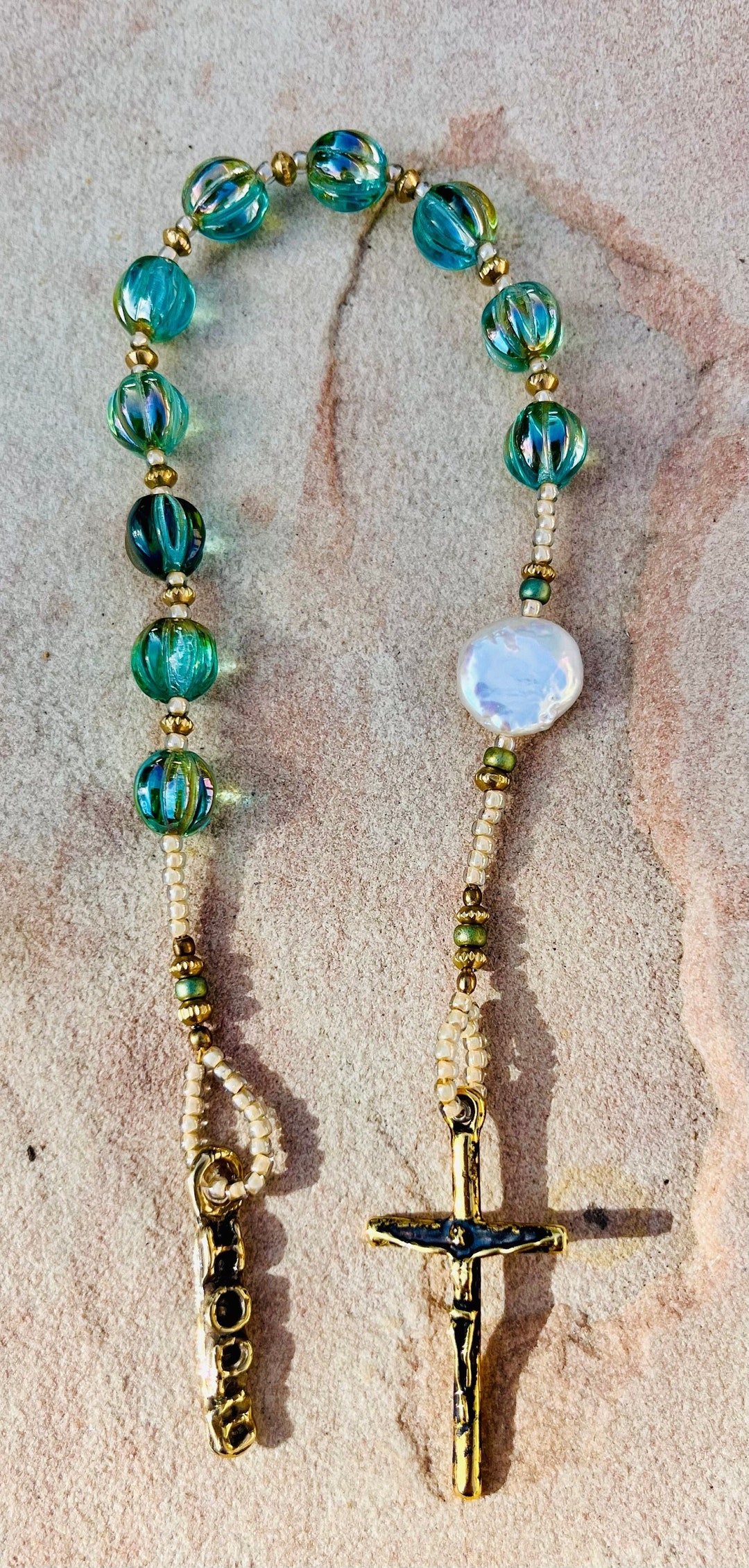 Hope, Chaplet, Premium Czech Glass, Mykonos Antique Cast, Pearl, Unique ...