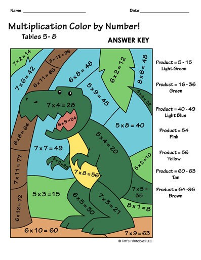 Color by Number Multiplication Worksheets PDF - Etsy