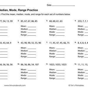 Mean, Median, Mode, Range Worksheets PDF | 3 Printable Worksheets - Etsy