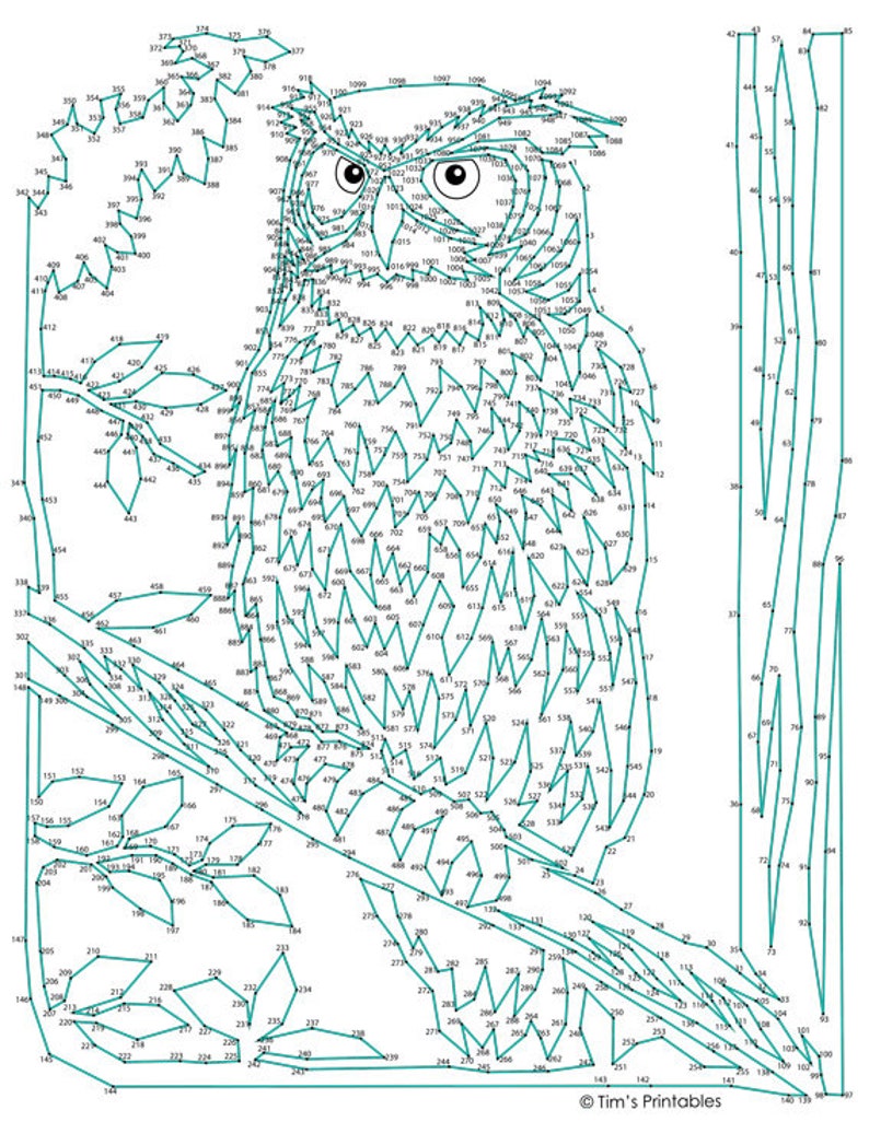 Owl Dot-to-dot / Connect the Dots - 1100 Dots - Etsy