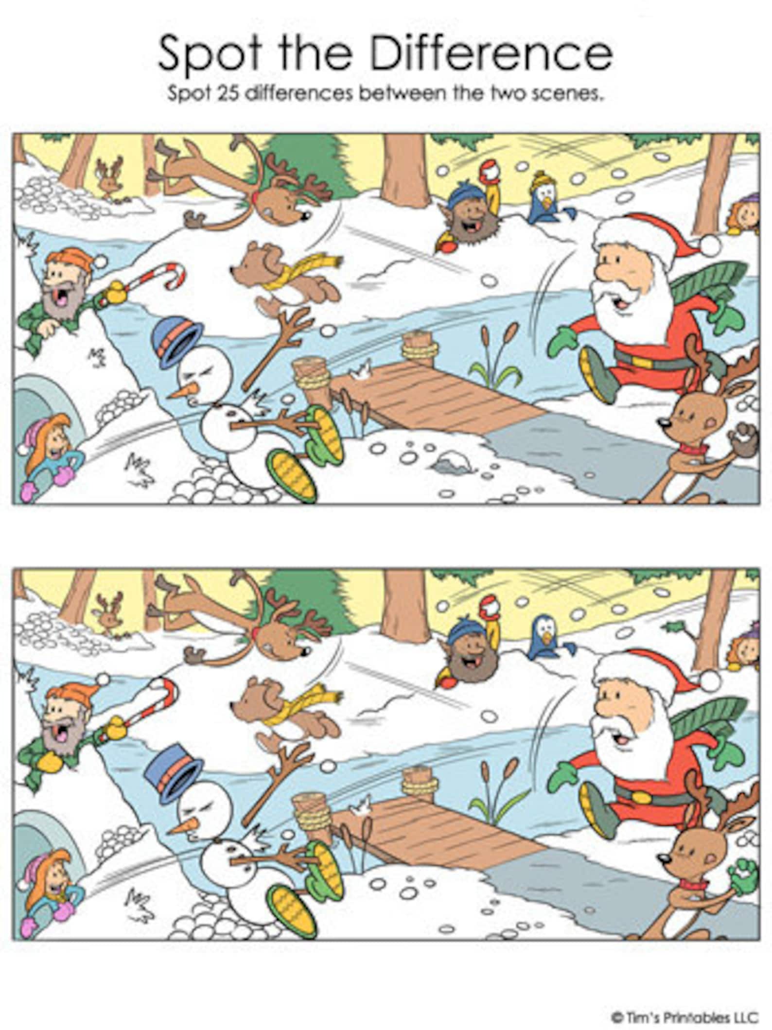 Spot the Difference Printable - the Christmas Snowball Fight - Etsy