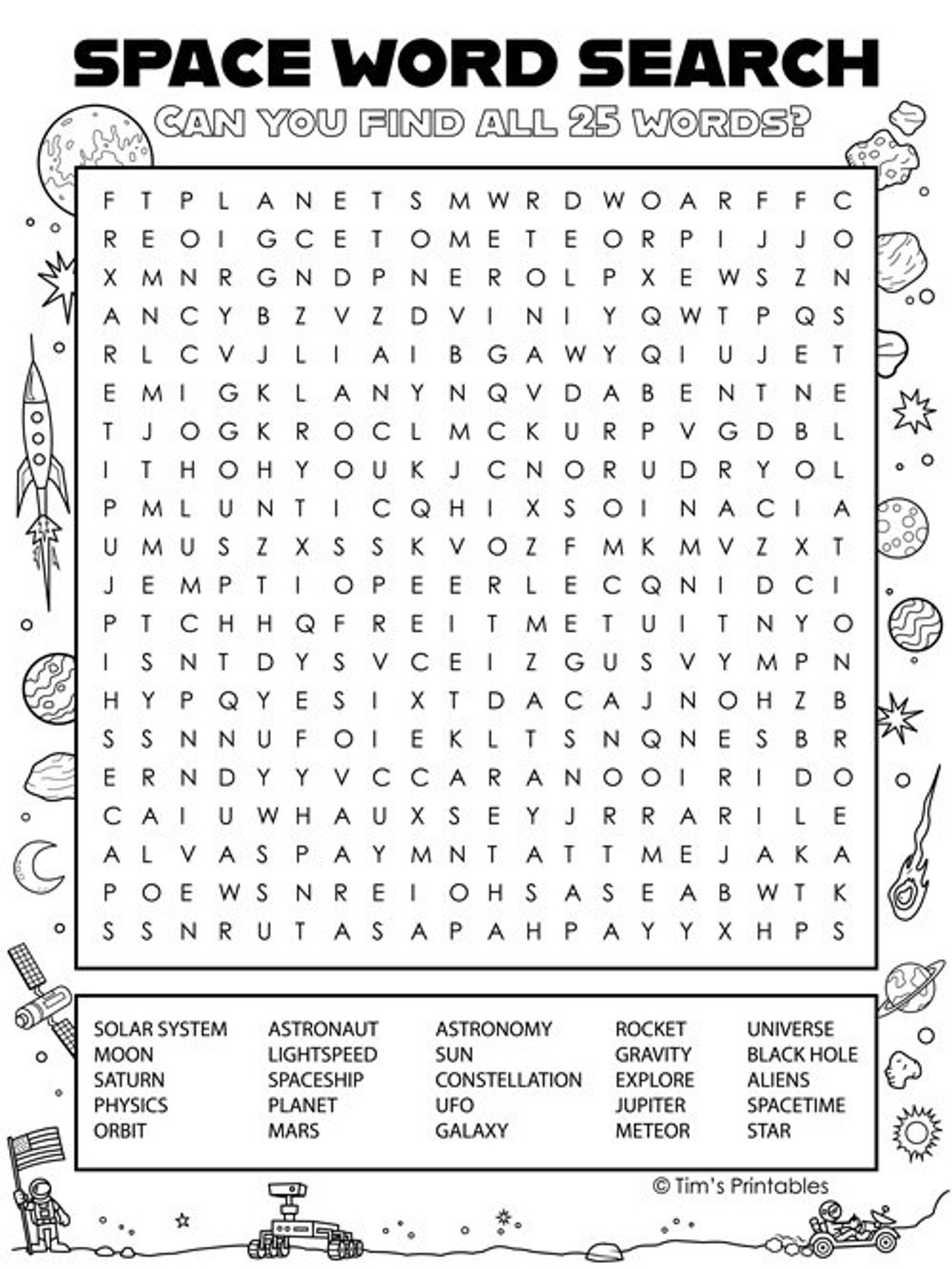Space Word Search - Etsy
