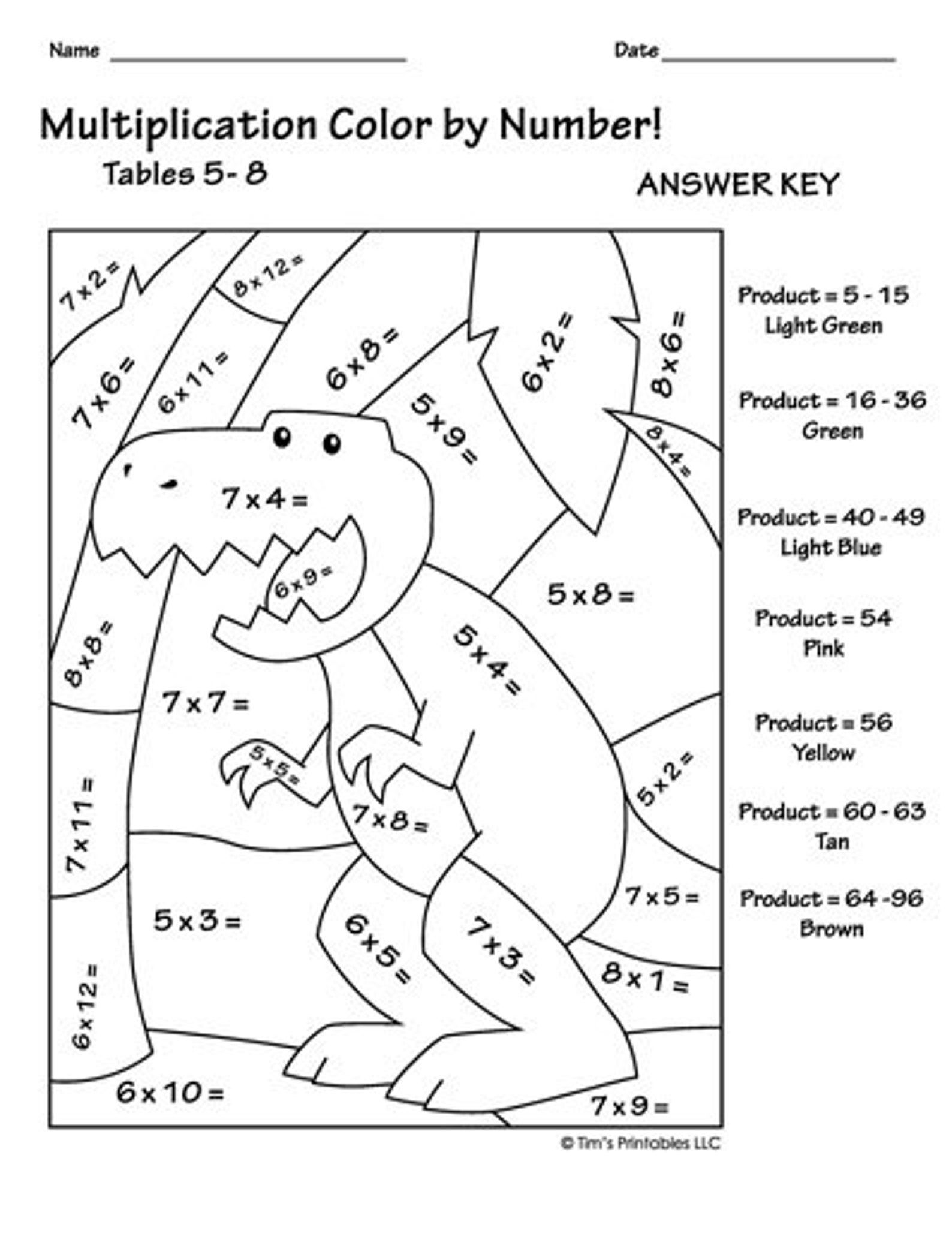 Color by Number Multiplication Worksheets PDF - Etsy