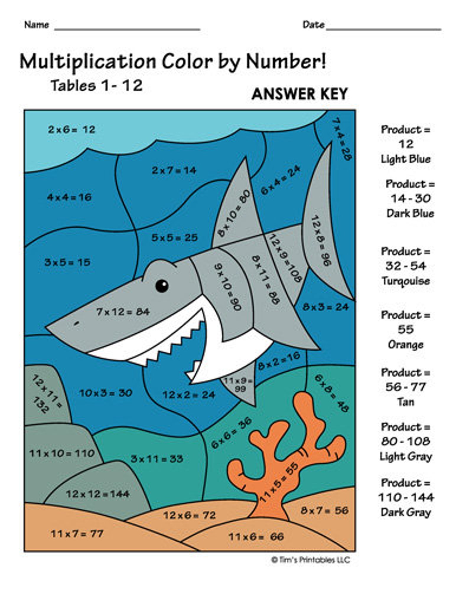 Color by Number Multiplication Worksheets PDF - Etsy