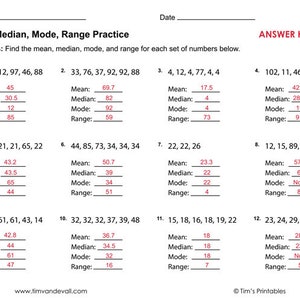 Mean, Median, Mode, Range Worksheets PDF 3 Printable Worksheets - Etsy