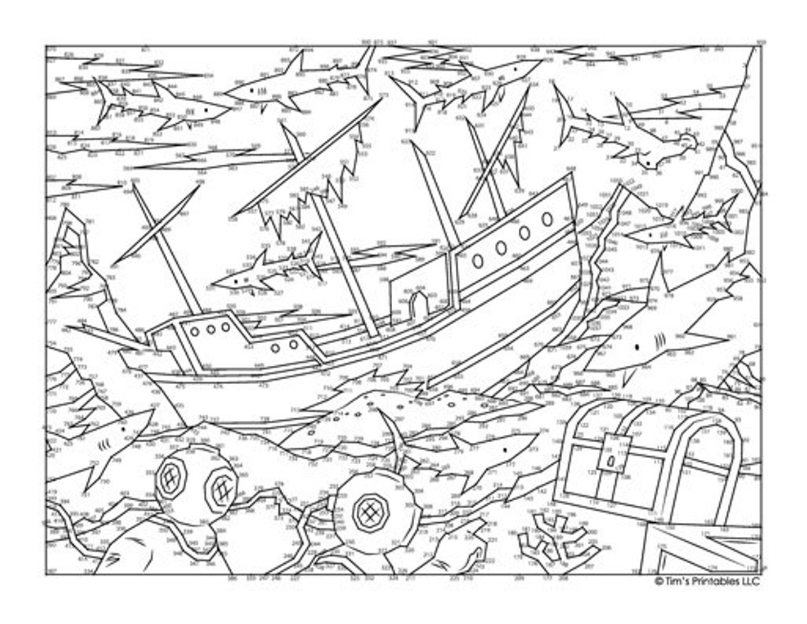 Sunken Treasure Ship (with Sharks & Divers!) Extreme Difficulty Dot-to ...