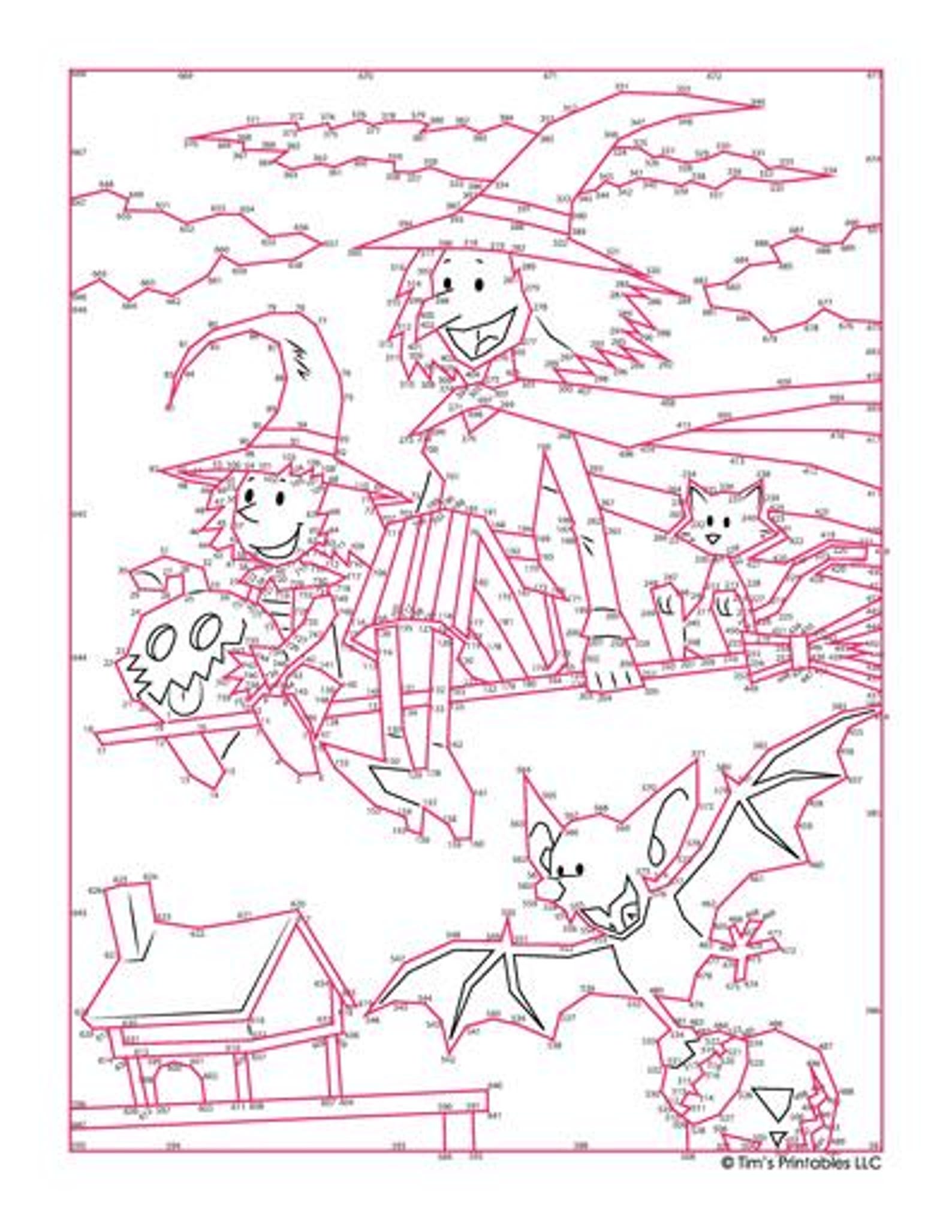 Halloween Witch and Daughter Extreme Difficulty Dot-to-dot / Connect ...