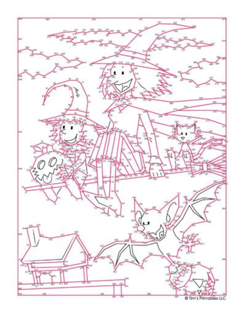 Halloween Witch and Daughter Extreme Difficulty Dot-to-dot / Connect ...