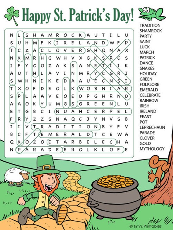 Sopa De Letras Del Día De San Patricio St. Patrick's Day Word Search
