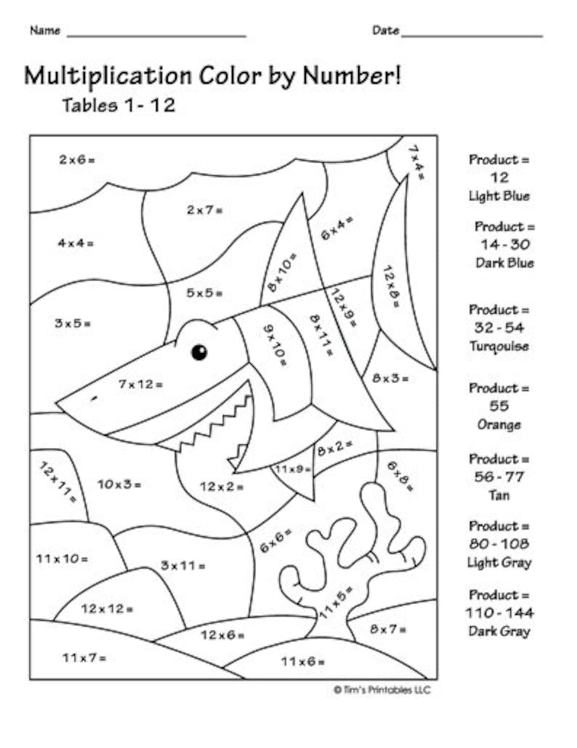 Color by Number Multiplication Worksheets PDF - Etsy