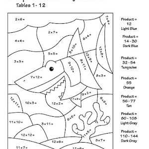 Color by Number Multiplication Worksheets PDF - Etsy