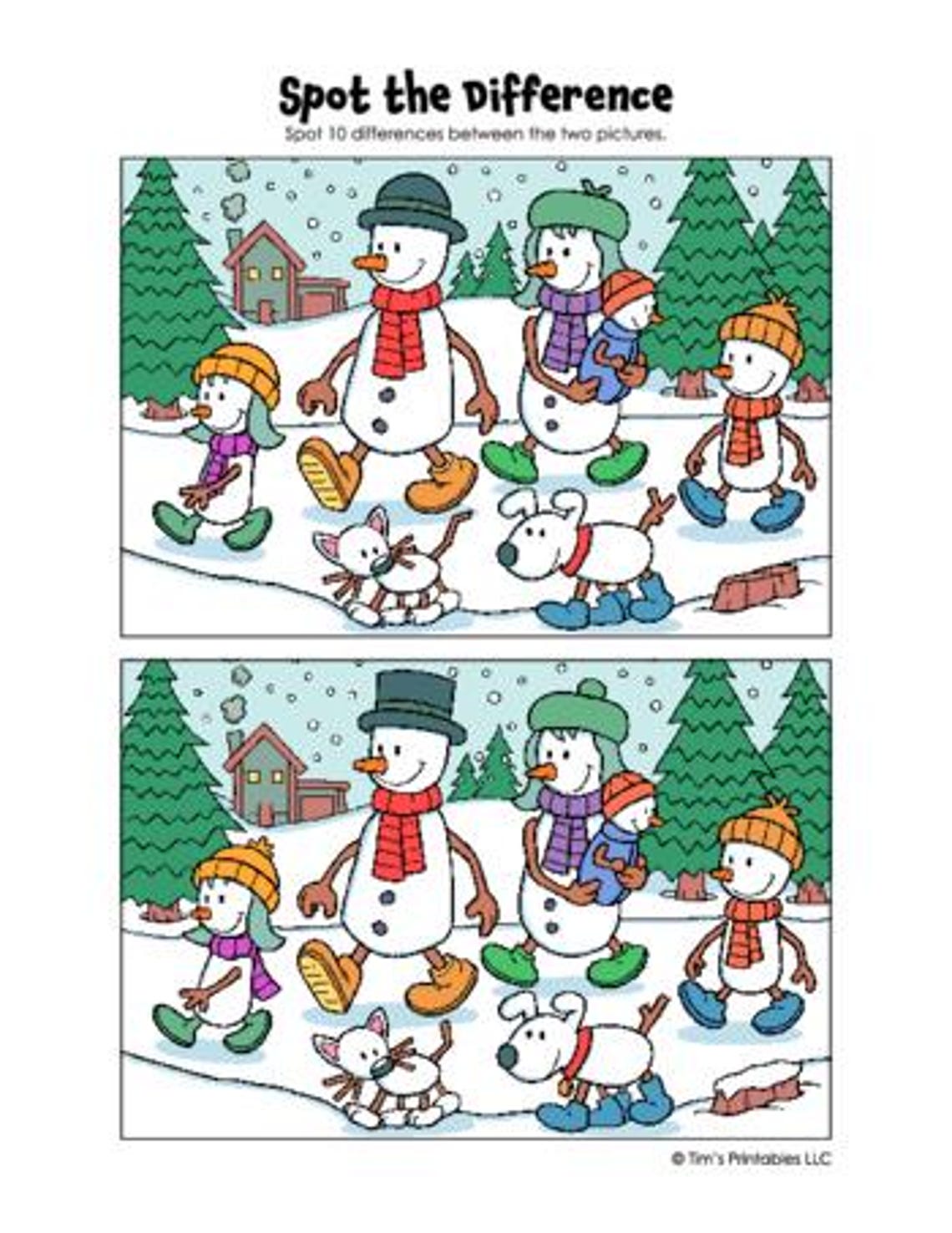 Spot the Difference Printable - the Snowman Family - Etsy Canada