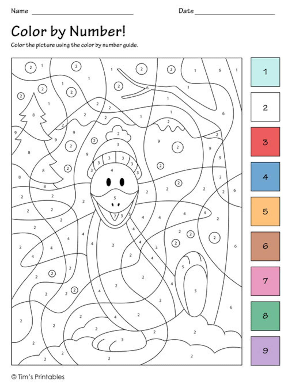 Winter Color by Number - the Penguin - Etsy