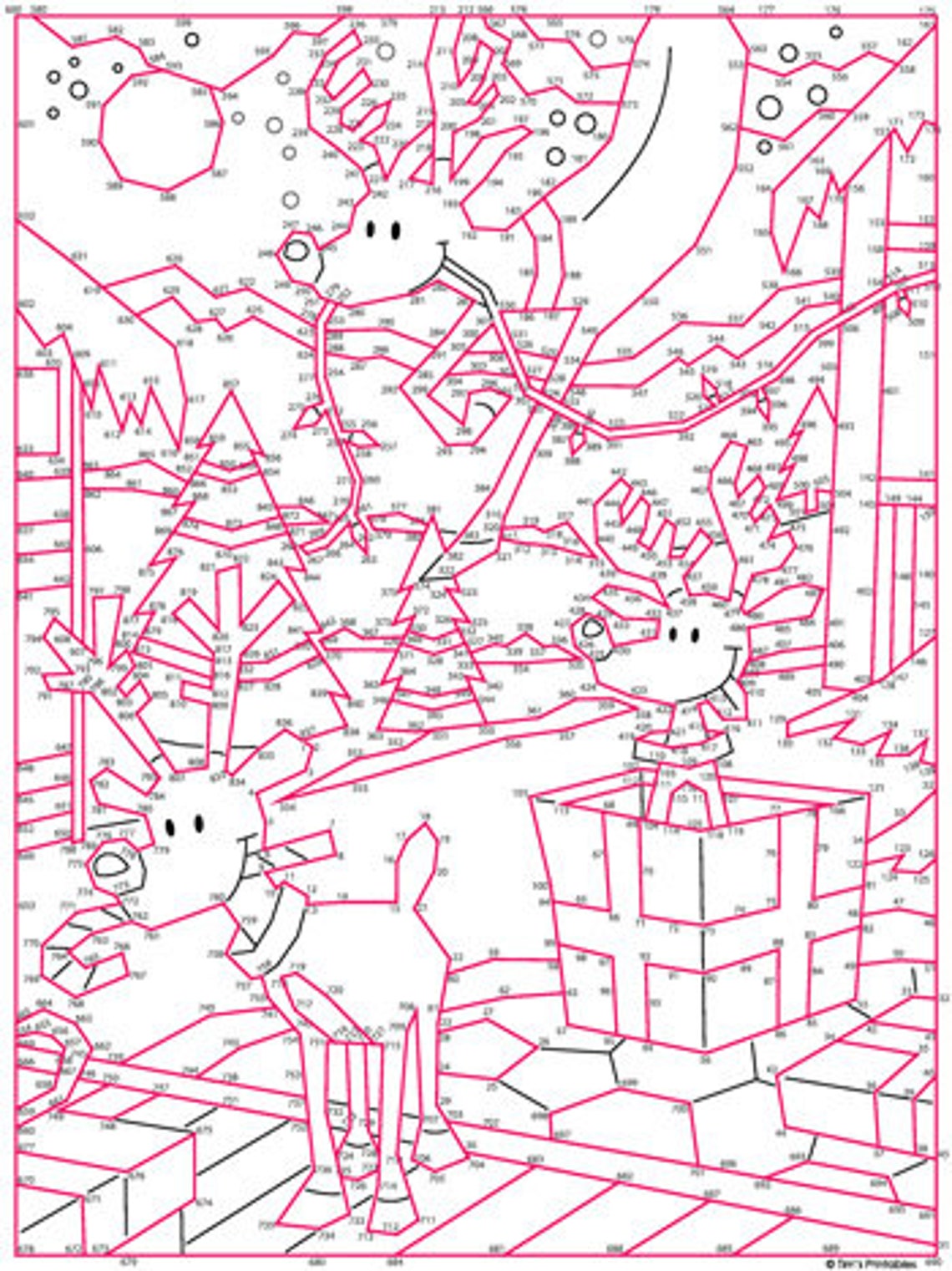 Santa's Reindeer Christmas Extreme Difficulty Dot-to-dot / Connect the ...