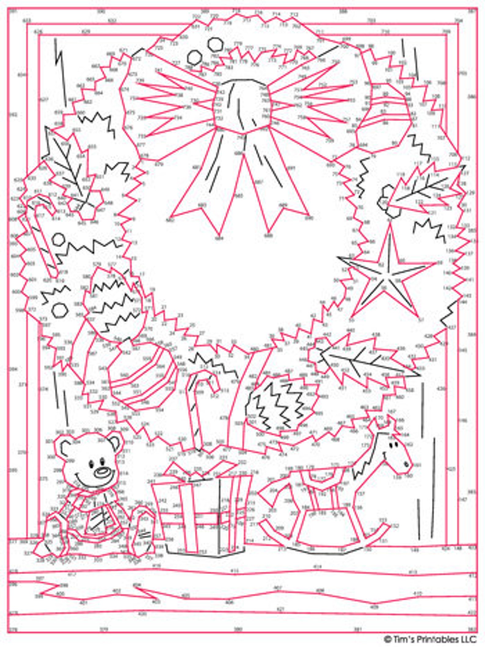 Christmas Wreath Extreme Difficulty Dot-to-dot / Connect the Dots PDF ...
