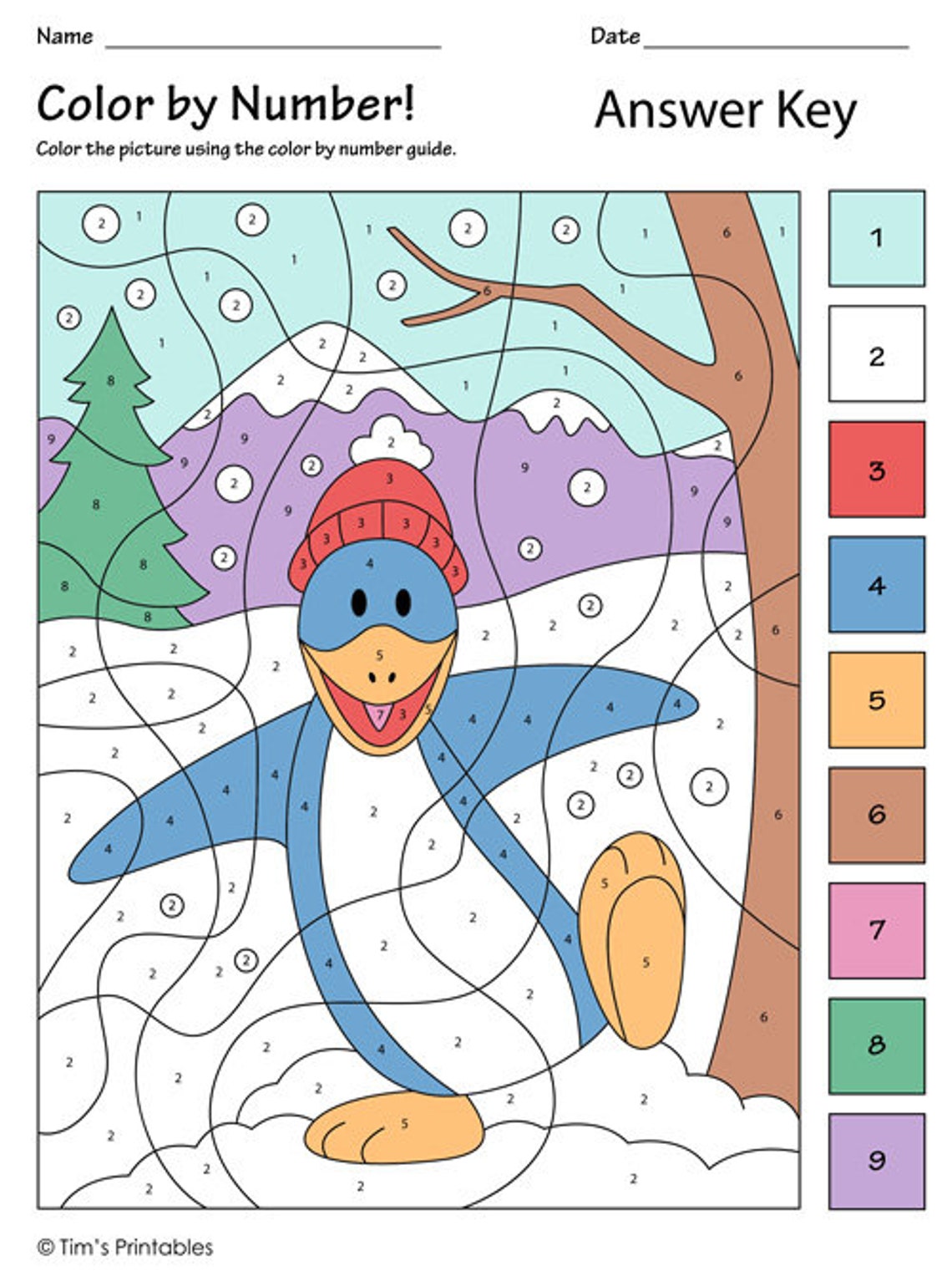 Winter Color by Number - the Penguin - Etsy