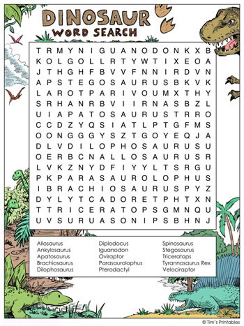 Dinosaur Word Search PDF - Etsy