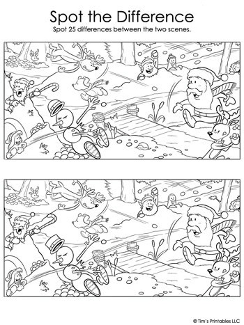 Spot the Difference Printable - the Christmas Snowball Fight - Etsy