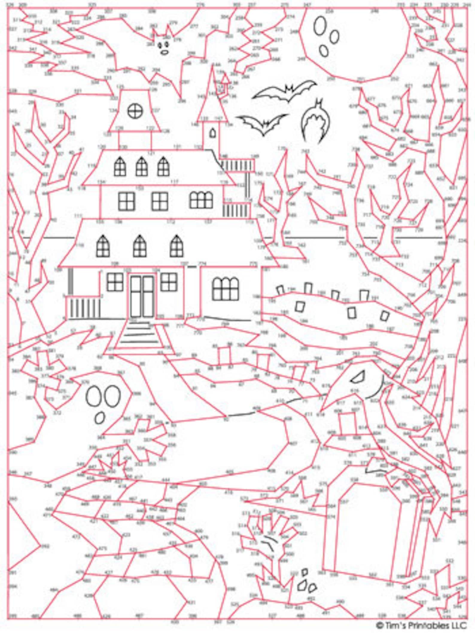 Halloween Haunted House Extreme Difficulty Dot-to-dot / Connect the ...