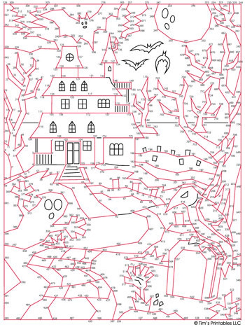 Halloween Haunted House Extreme Difficulty Dot-to-dot / Connect the ...
