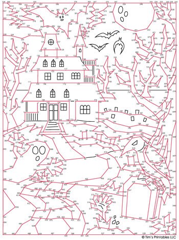 Halloween Haunted House Extreme Difficulty Dot-to-dot / Connect the ...