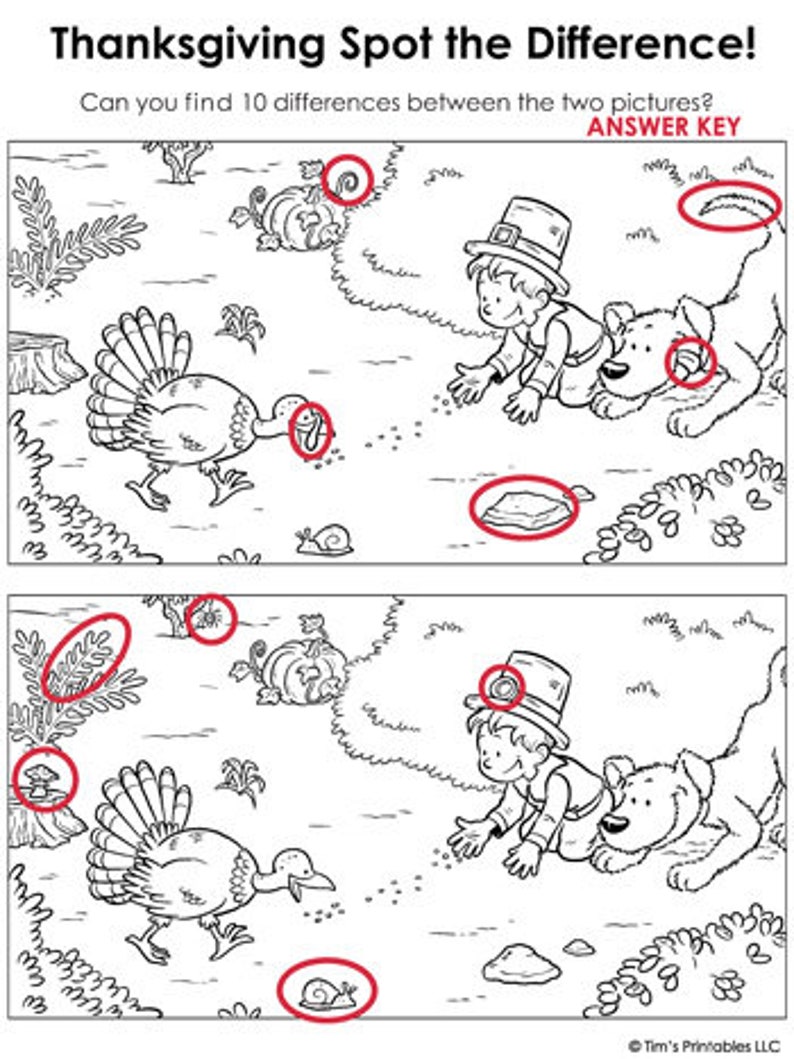 Thanksgiving Spot the Difference Puzzle PDF - Etsy