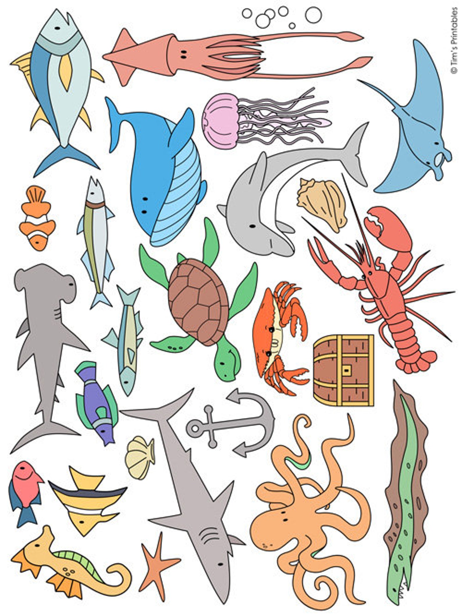 Sea Life Cut and Paste Activity and Coloring Pages 24 Printables PDF - Etsy