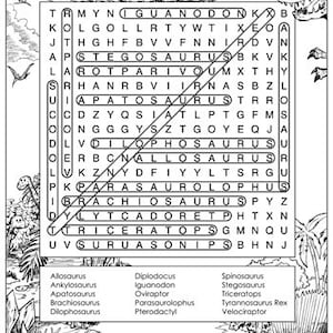 Dinosaur Word Search PDF - Etsy